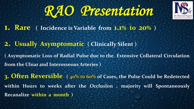 Radial Artery Occlusion ( RAO ) | PPT