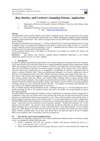 Rao, hartley, and cochran’s sampling scheme application | PDF