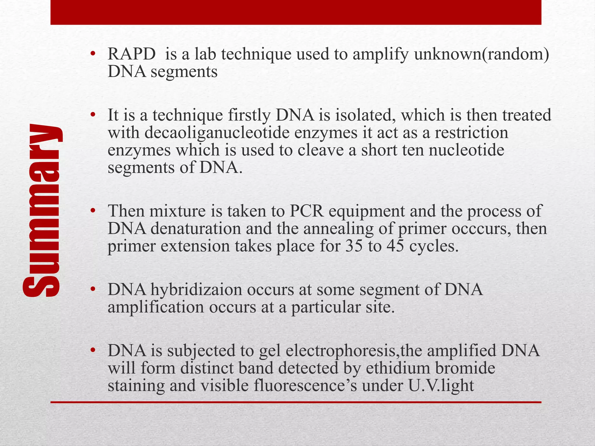 Random Amplified polymorphic DNA. RAPD | PPTX