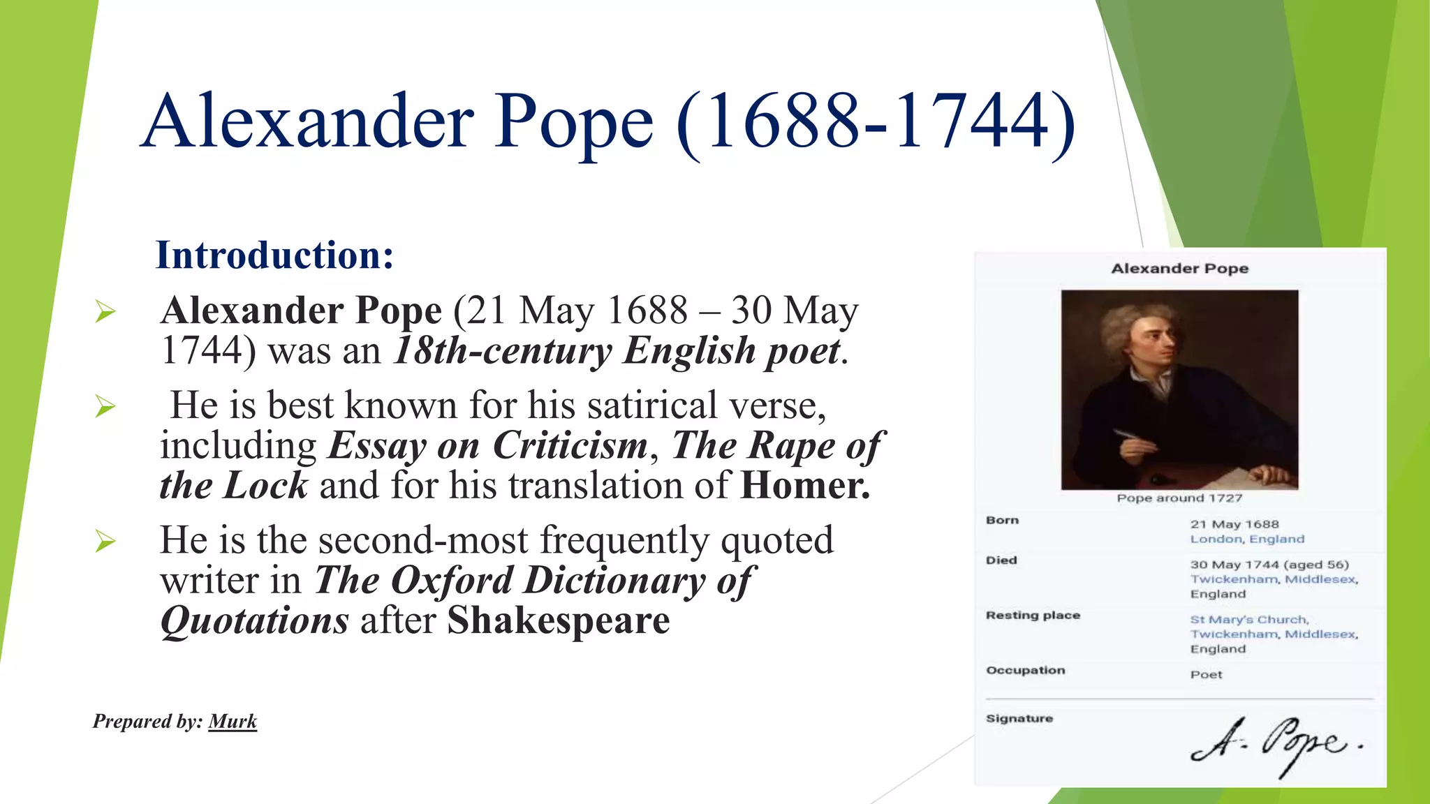Alexander pope - Rape of lock | PPT