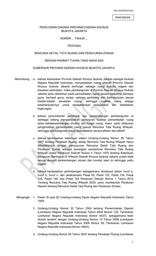 Raperda tentang RDTR dan Peraturan Zonasi Jakarta 2030 | PDF