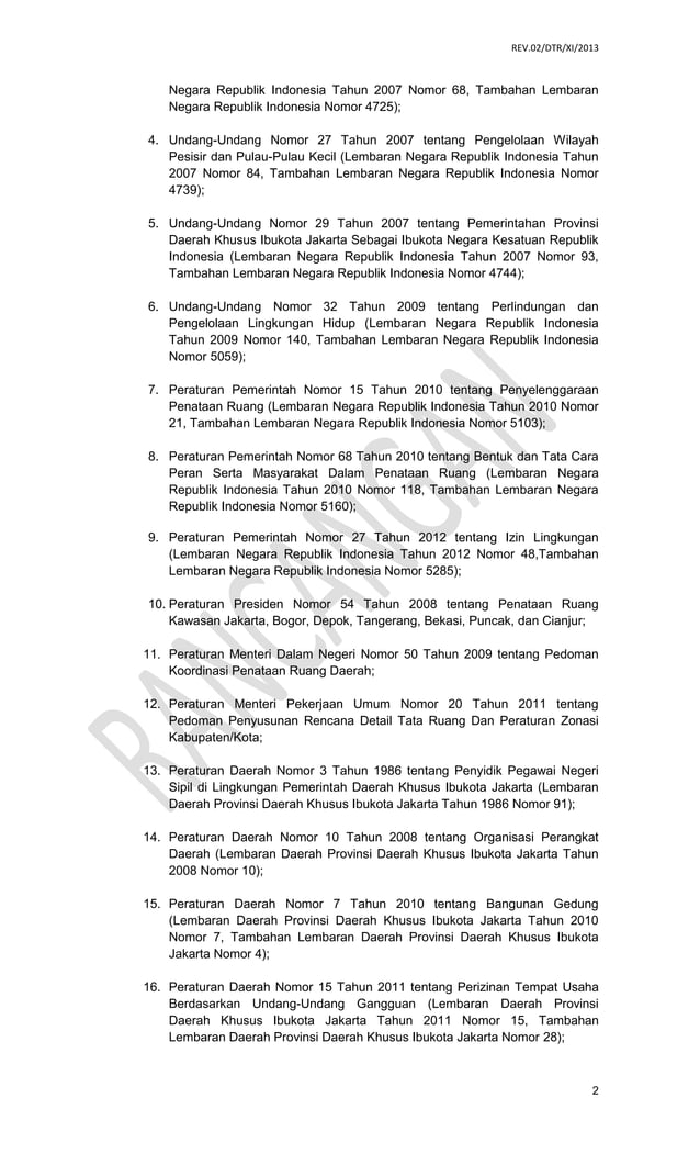 Raperda tentang RDTR dan Peraturan Zonasi Jakarta 2030 | PDF