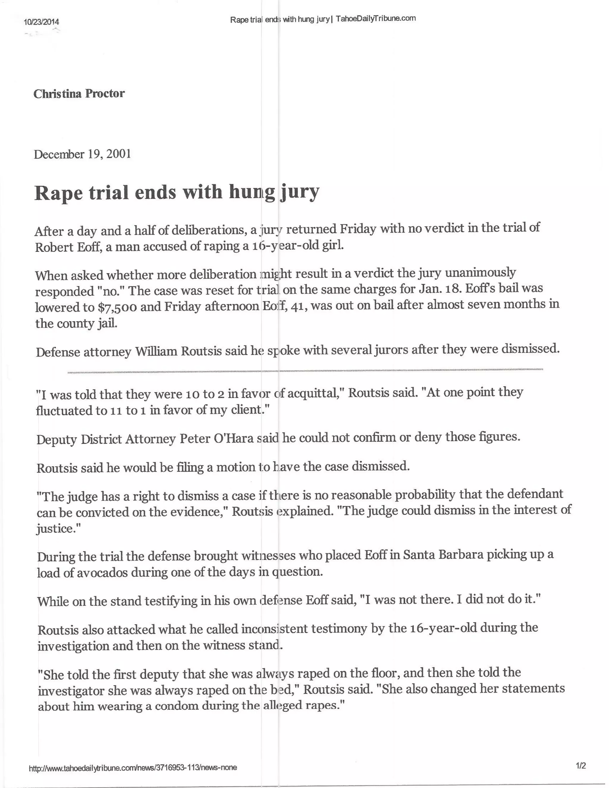 Rape trial ends with hung jury (robert eoff) | PDF