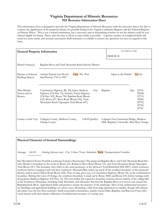 Rapidan Preliminary Information Form | PDF