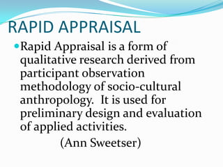 Rapid Appraisal FGD,FGI,IDI | PPTX
