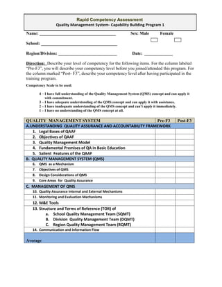 Rapid Competency Assessment for Quality Management System | DOC