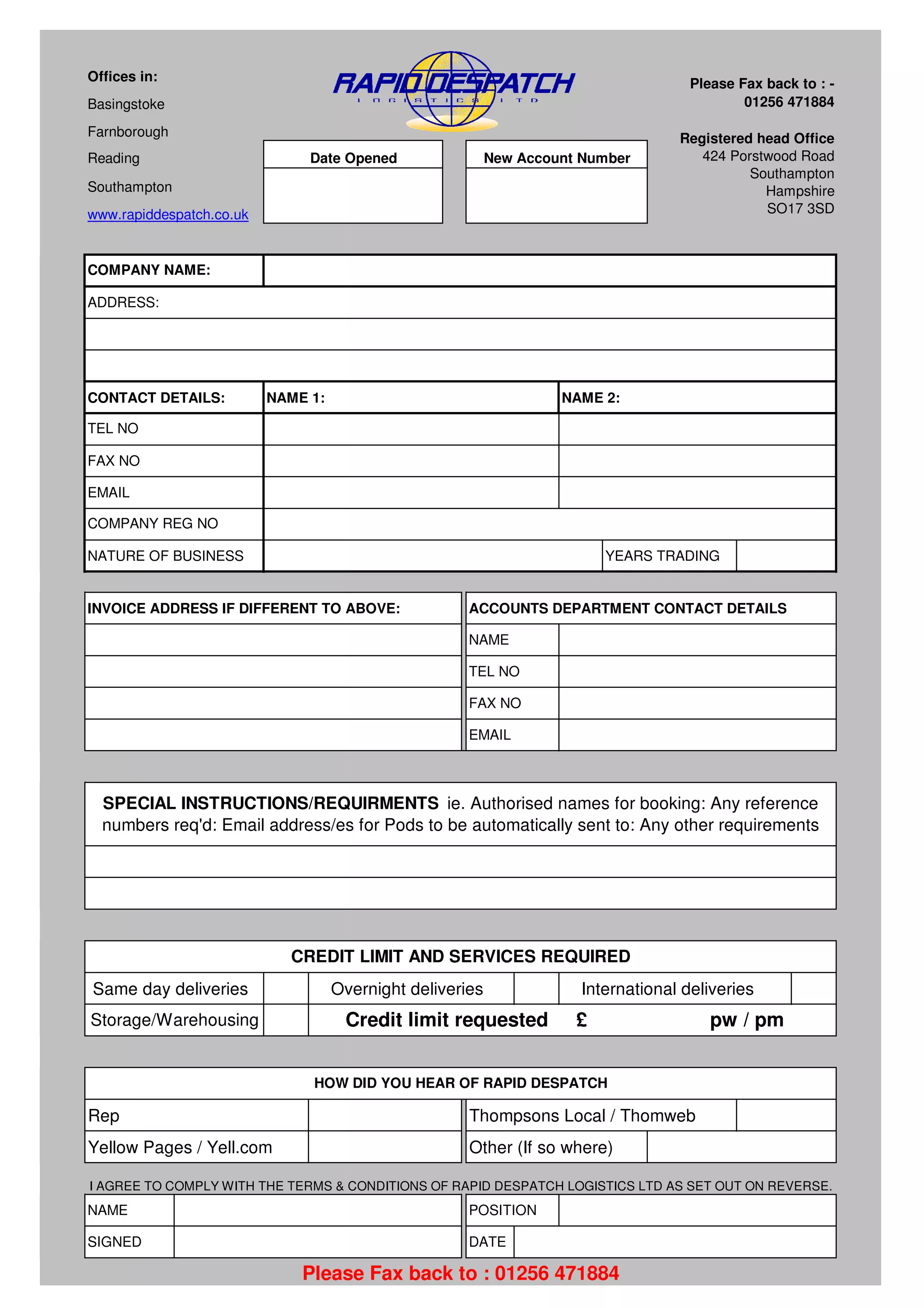 Rapid despatch courier account form | PDF | Logistics | Business