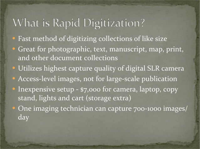 Rapid digitization & online access of collections | PPT