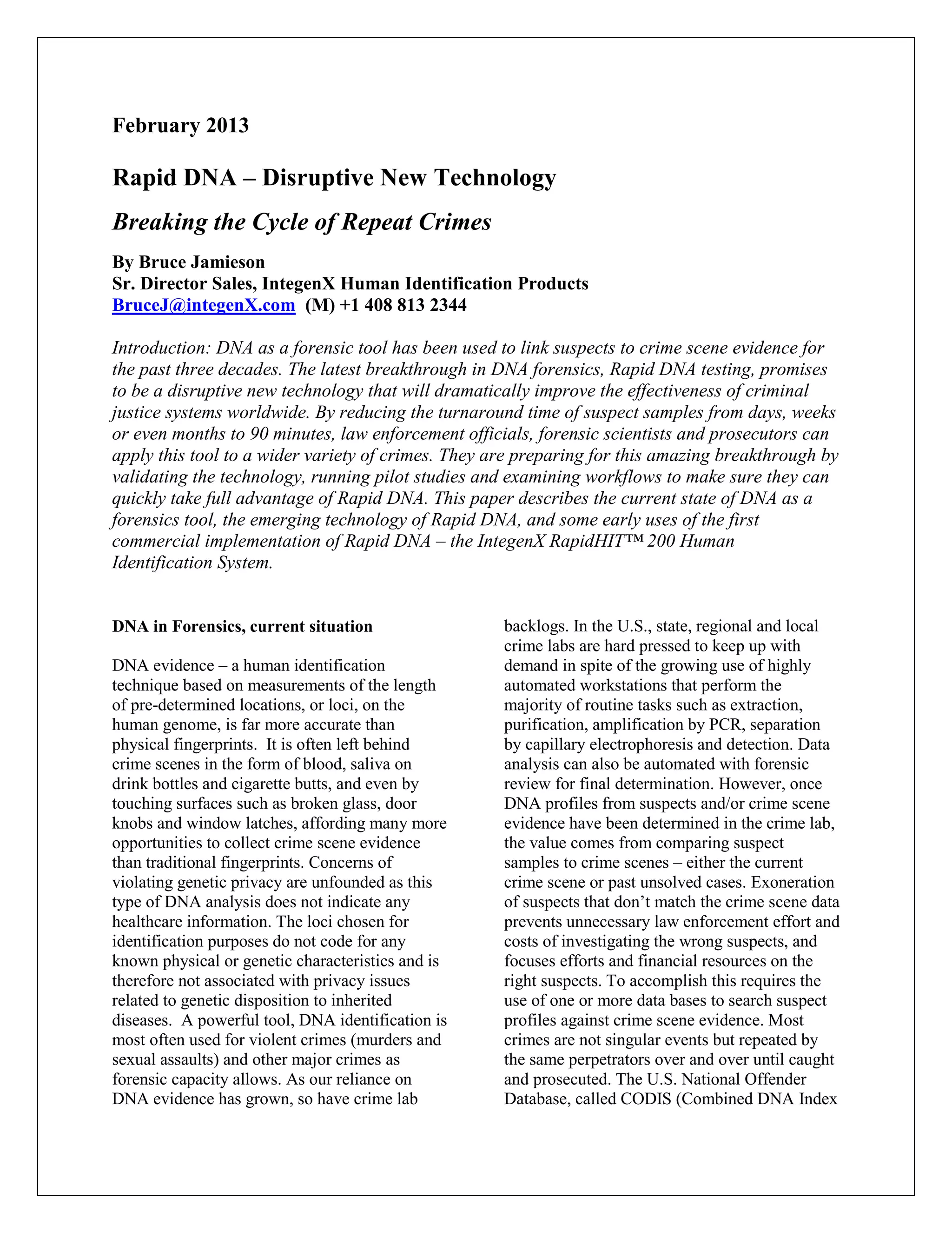 Rapid dna -_disruptive new technology for criminal justice_rbj | PDF