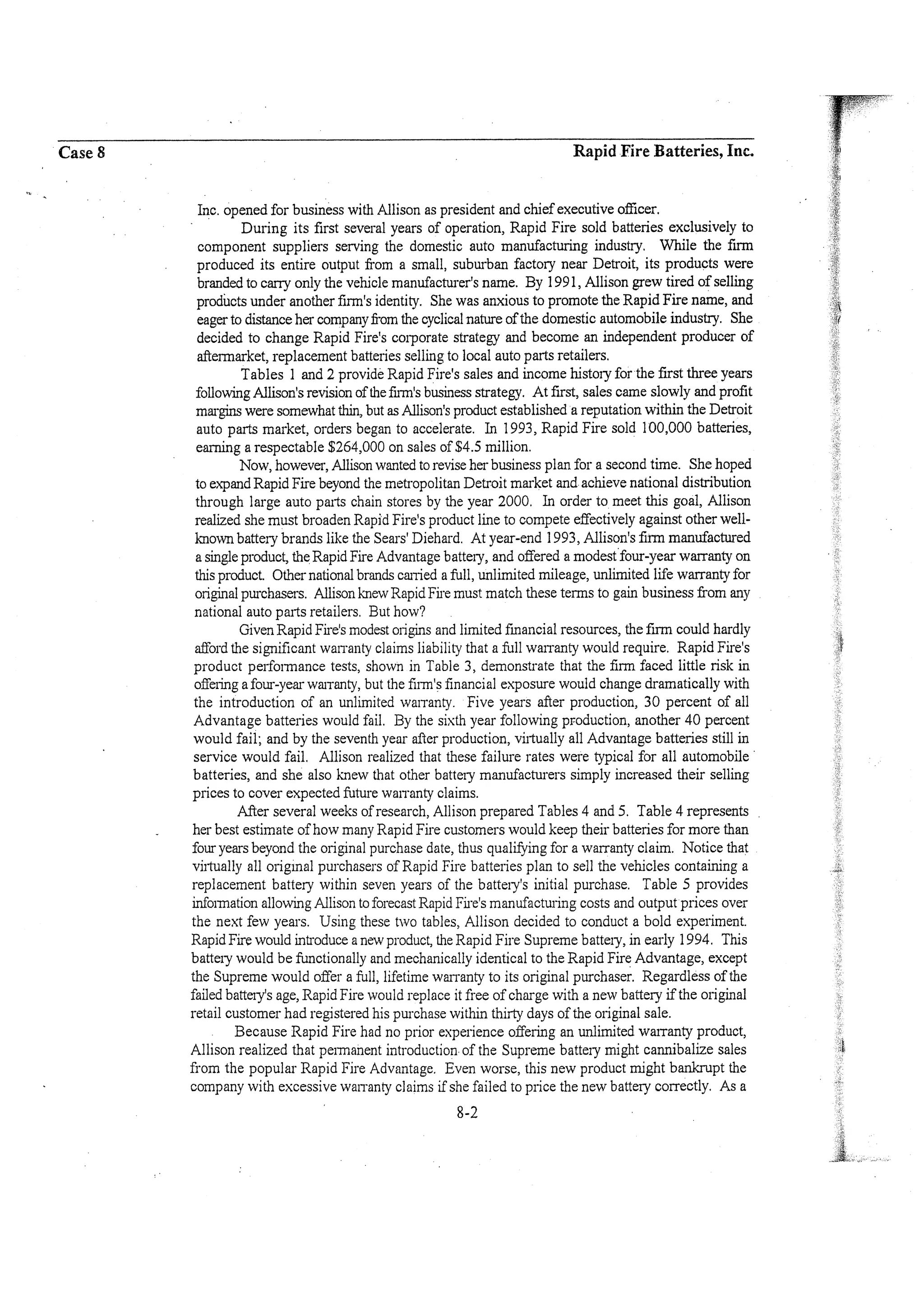 Case 8 Solution of Rapid Fire Battery | PDF