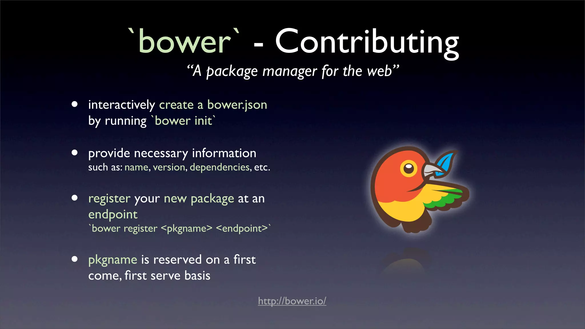 Rapidly scaffold your frontend with yeoman | PPT