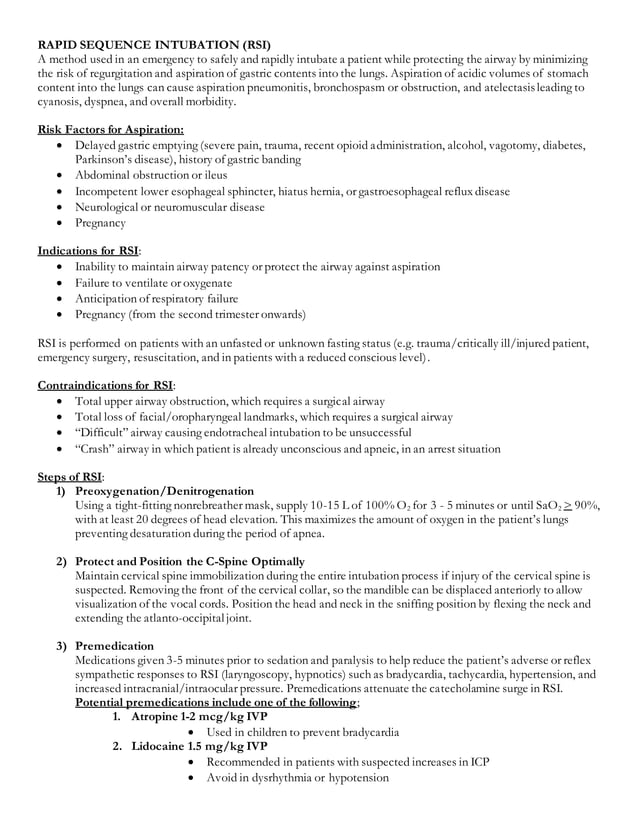 Rapid Sequence Intubation (RSI) | DOCX | Ear, Nose and Throat ...