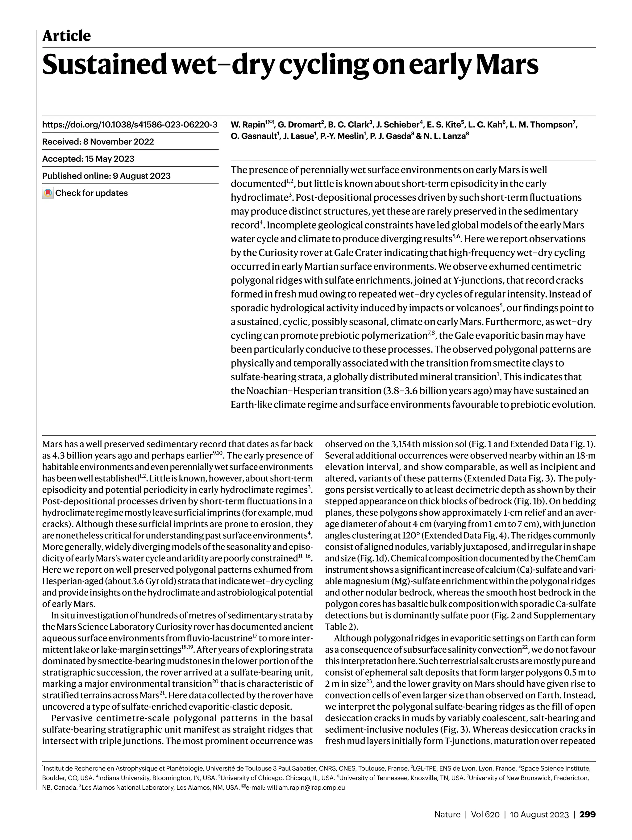 Sustained wet–dry cycling on early Mars | PDF