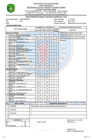 Rapor ma kurikulum 2013 | PDF