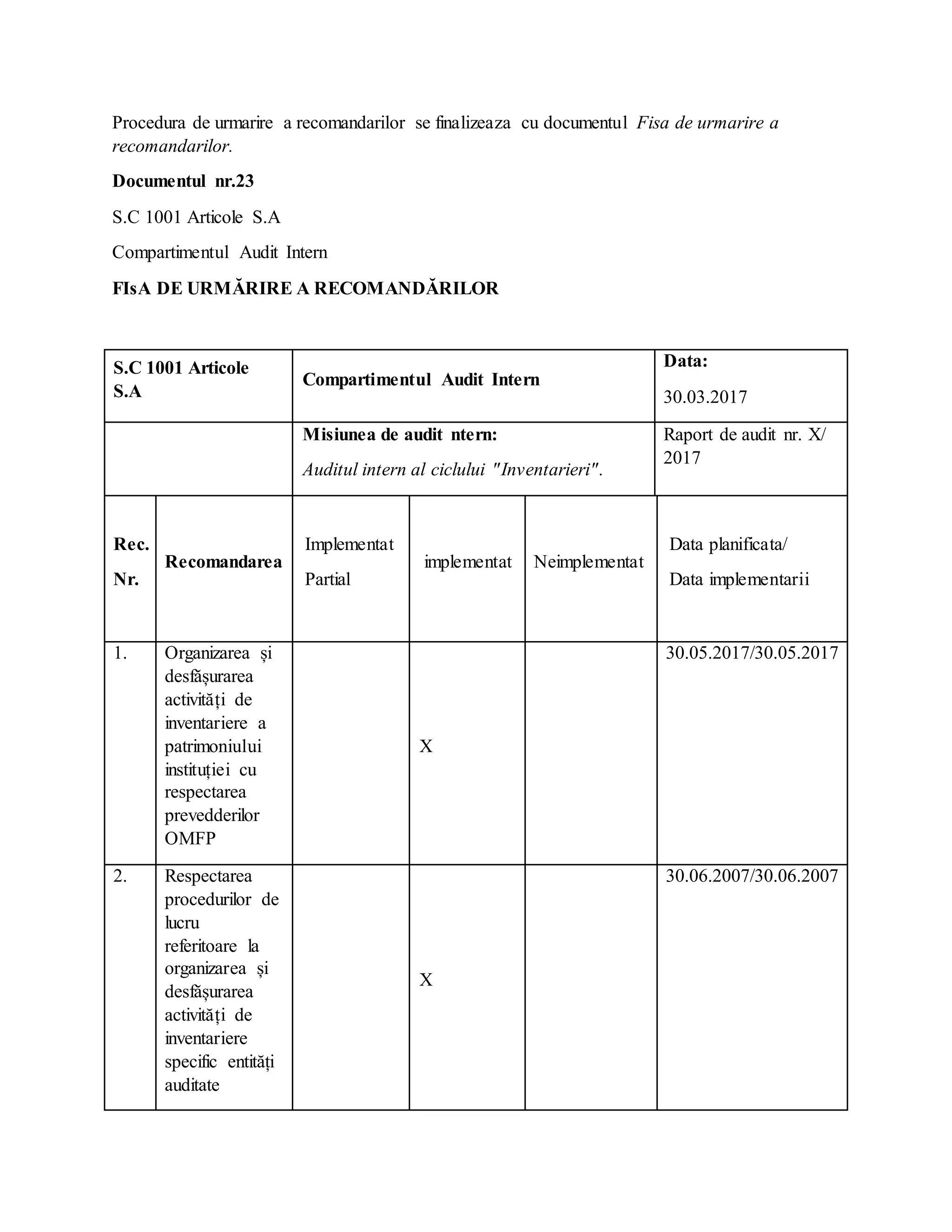 Raport de audit intern | DOCX