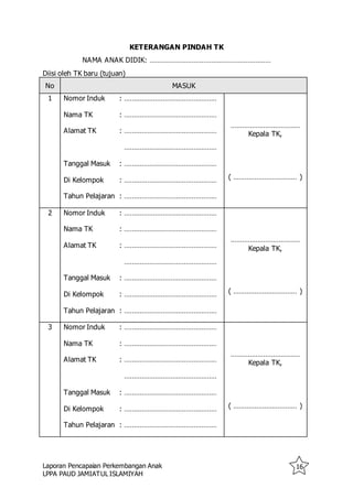 Raport paud tk kurikulum 2013 paud jamiah | DOCX