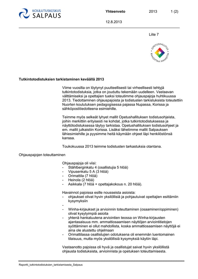 Raportti tutkintotodistuksien tarkistamisesta_salpaus | PDF