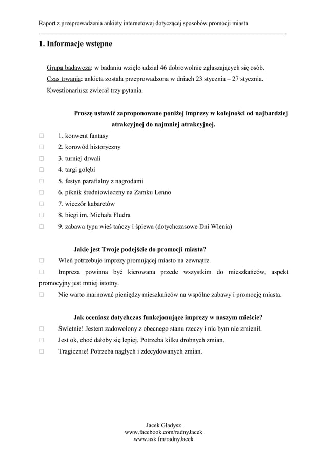 Raport z ankiety impreza promująca wleń | PDF