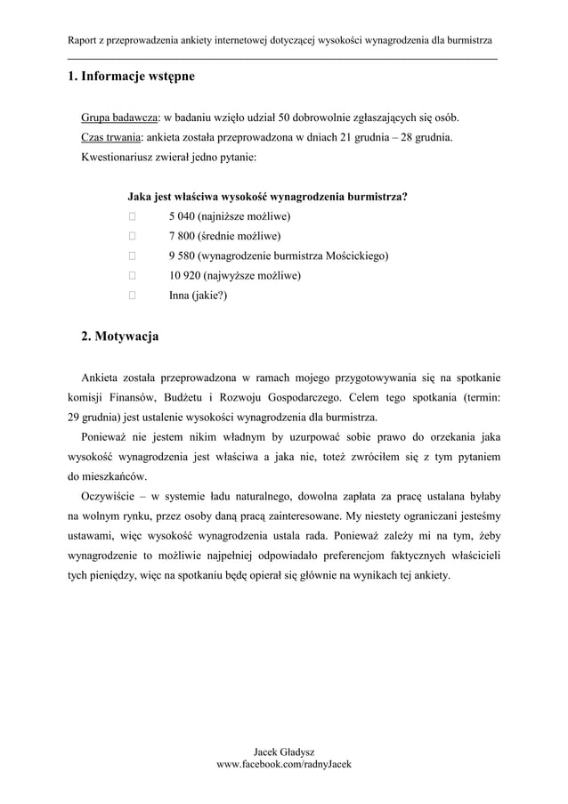 Raport z ankiety wynagrodzenie dla burmistrza | PDF | Careers