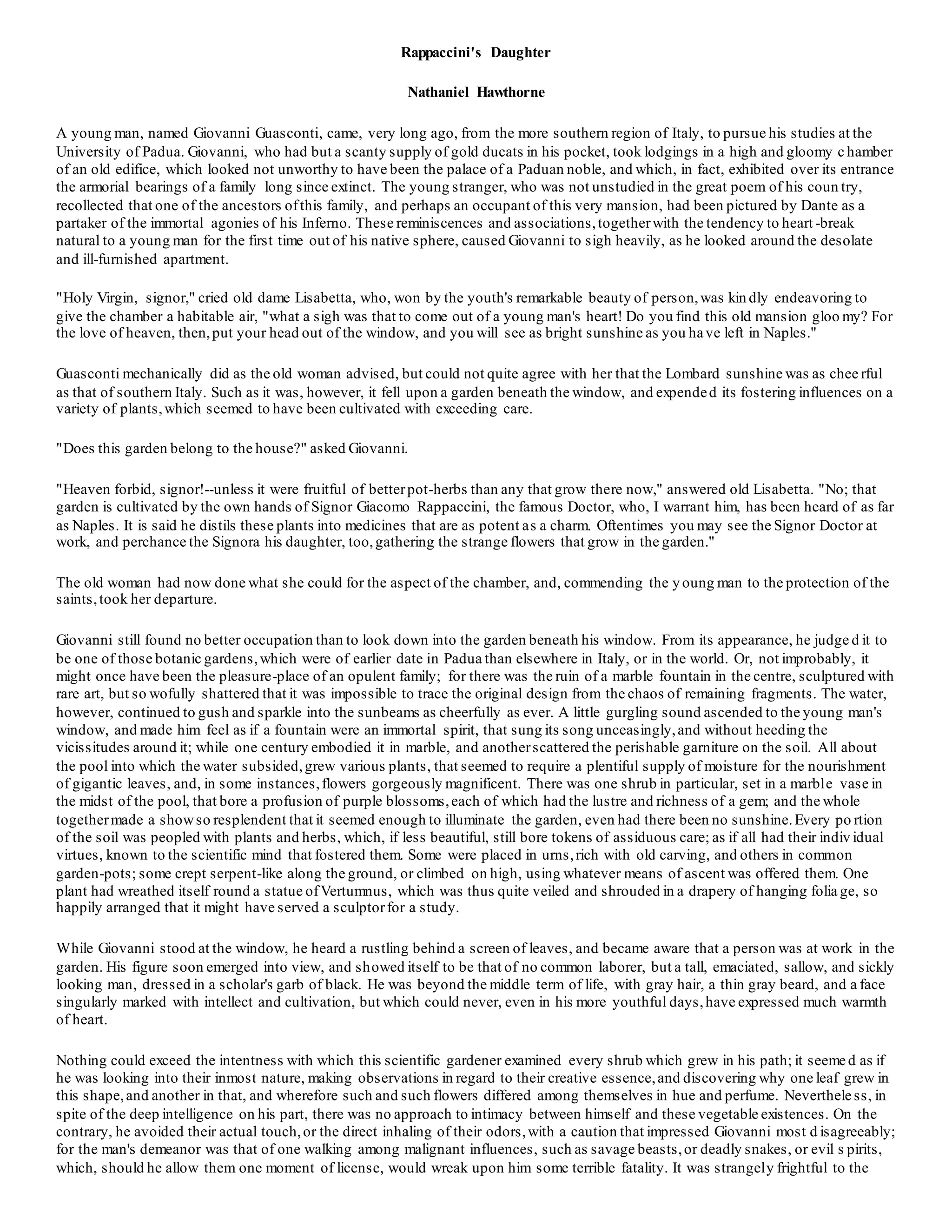 Rappaccinis daughter - complete text | DOCX