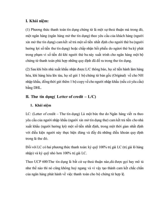 Bộ chứng từ trong thanh toán L/C - Tiểu luận | DOCX