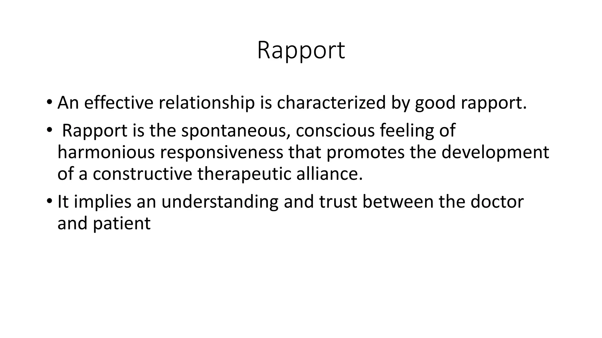 Rapport and doctor patient relationship in psychiatry | PPTX