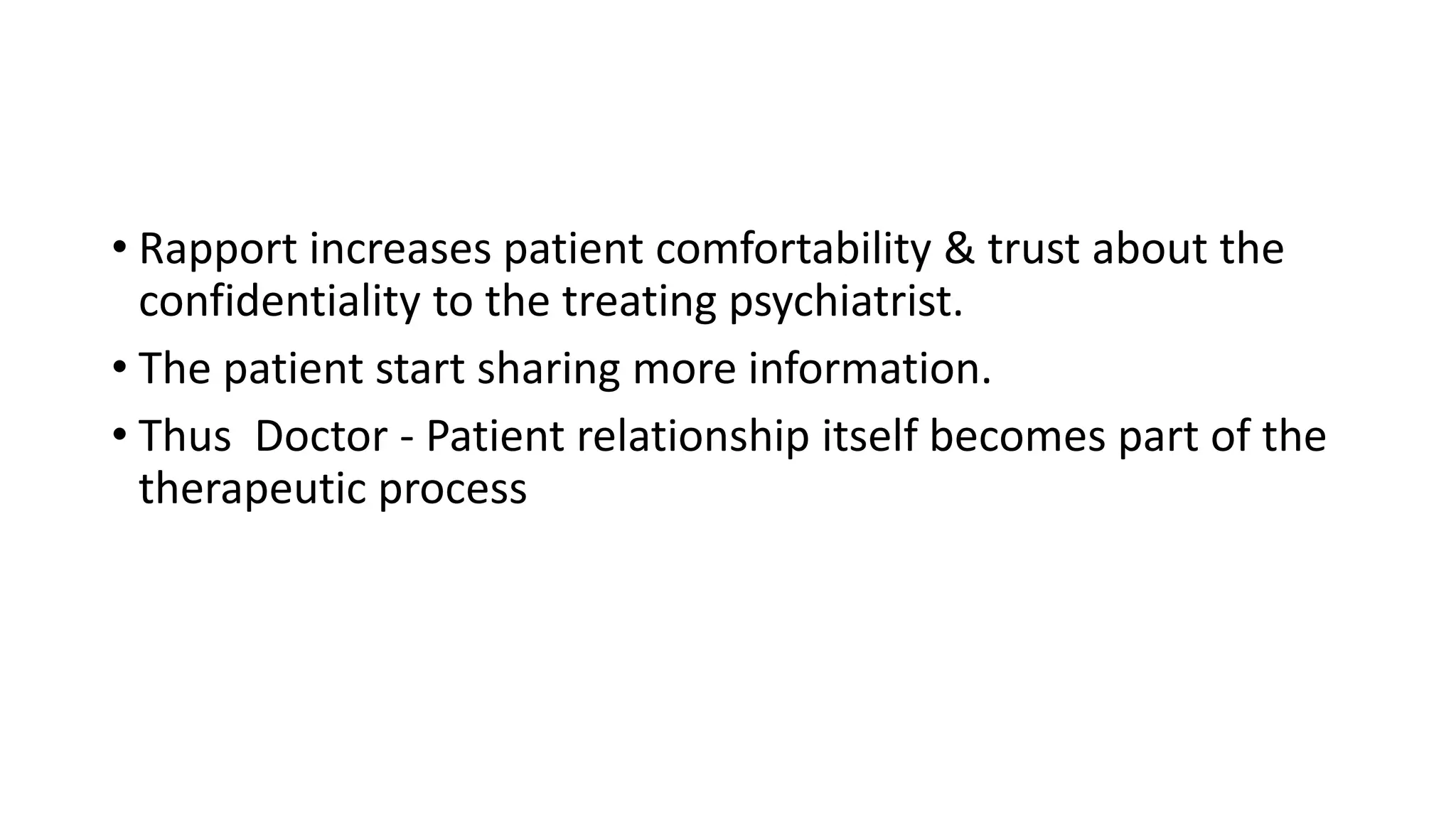 Rapport and doctor patient relationship in psychiatry | PPTX
