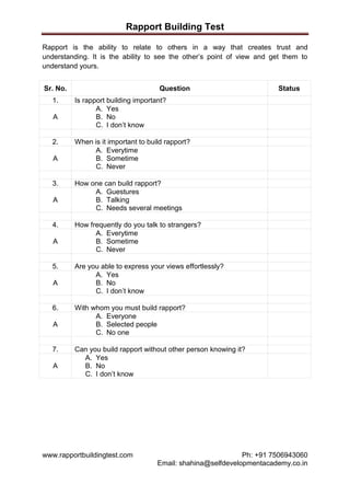 Rapport building test | PDF