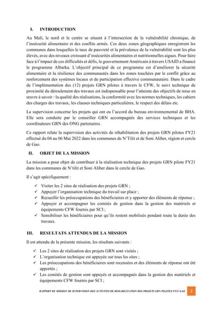 RAPPORT DE MISSION DE SUPERVISION DES ACTIVITES DE REHABILITATION DES ...