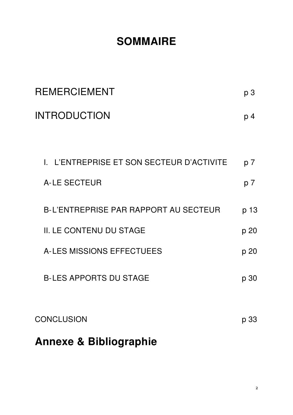 Sommaire De Rapport De Stage Exemple Le Meilleur Exemple