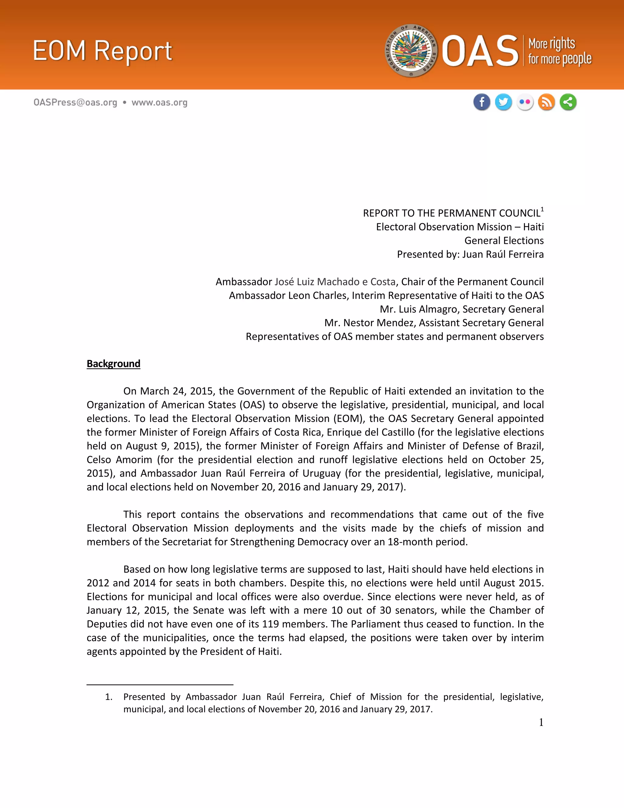 Rapport observation electorale oea haiti 2017 | PDF