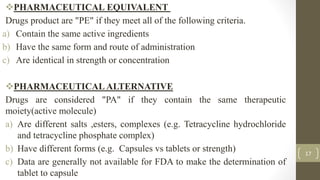 GENERIC DRUG DEVELOPMENT AND THERAPEUTIC EQUIVALENCE | PPTX