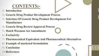 GENERIC DRUG DEVELOPMENT AND THERAPEUTIC EQUIVALENCE | PPTX