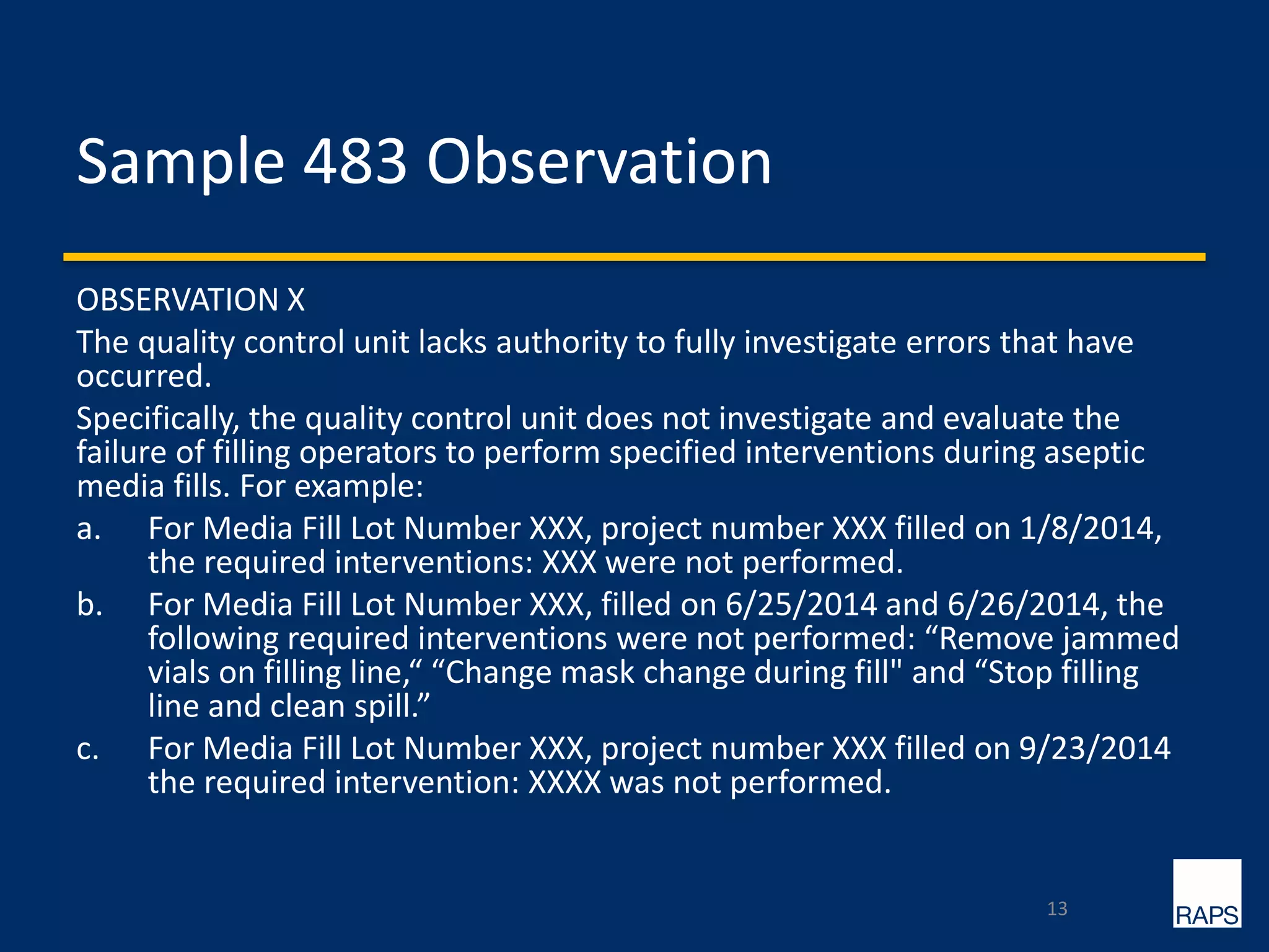 Responding Effectively to FDA 483 Observations & Warning Letters | PPTX