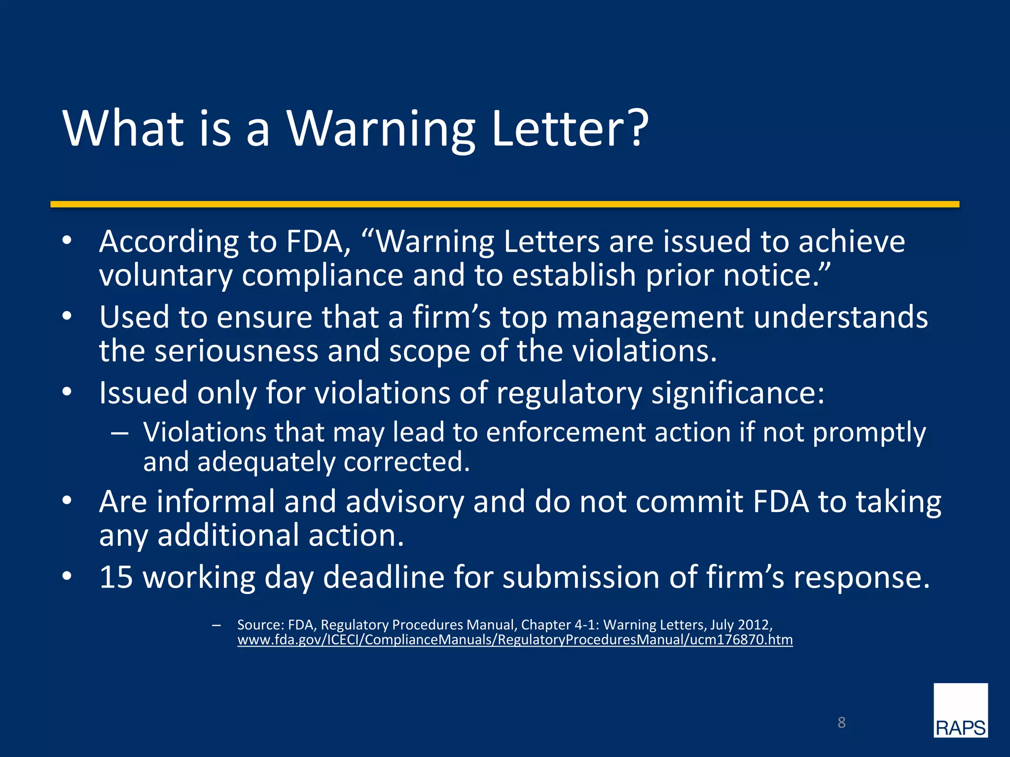 Responding Effectively to FDA 483 Observations & Warning Letters | PPTX