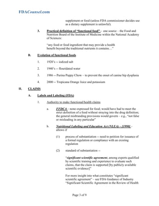 “FUNCTIONAL FOODS: CLAIMS AND LABELING” -- AN OVERVIEW OF THE LAW | PDF