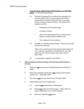 “FUNCTIONAL FOODS: CLAIMS AND LABELING” -- AN OVERVIEW OF THE LAW | PDF