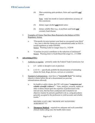 “FUNCTIONAL FOODS: CLAIMS AND LABELING” -- AN OVERVIEW OF THE LAW | PDF