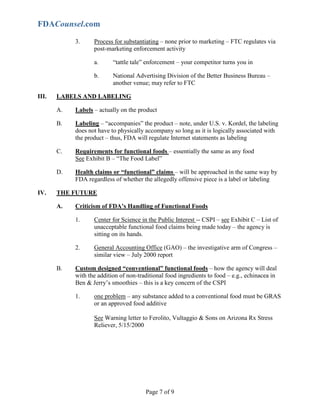 “FUNCTIONAL FOODS: CLAIMS AND LABELING” -- AN OVERVIEW OF THE LAW | PDF