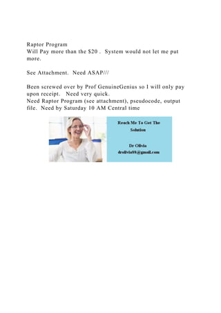 Raptor ProgramWill Pay more than the $20 . System would not let.docx