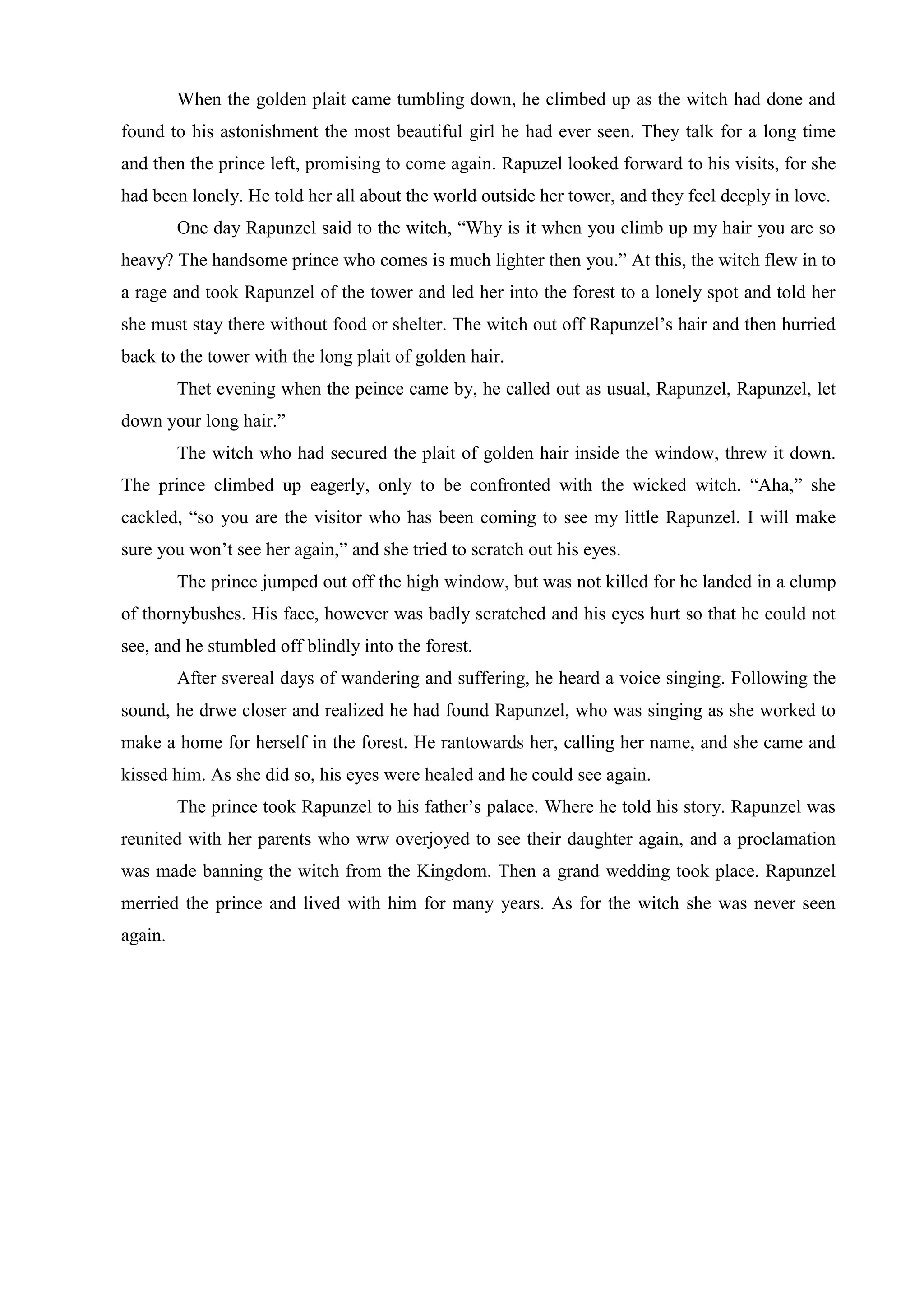 Cerita dongeng Narrative Text Rapunzel dalam bahasa Inggris | DOCX