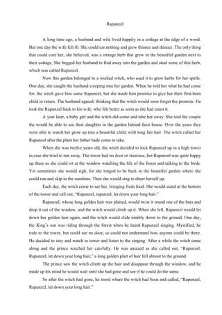 Cerita dongeng Narrative Text Rapunzel dalam bahasa Inggris | DOCX
