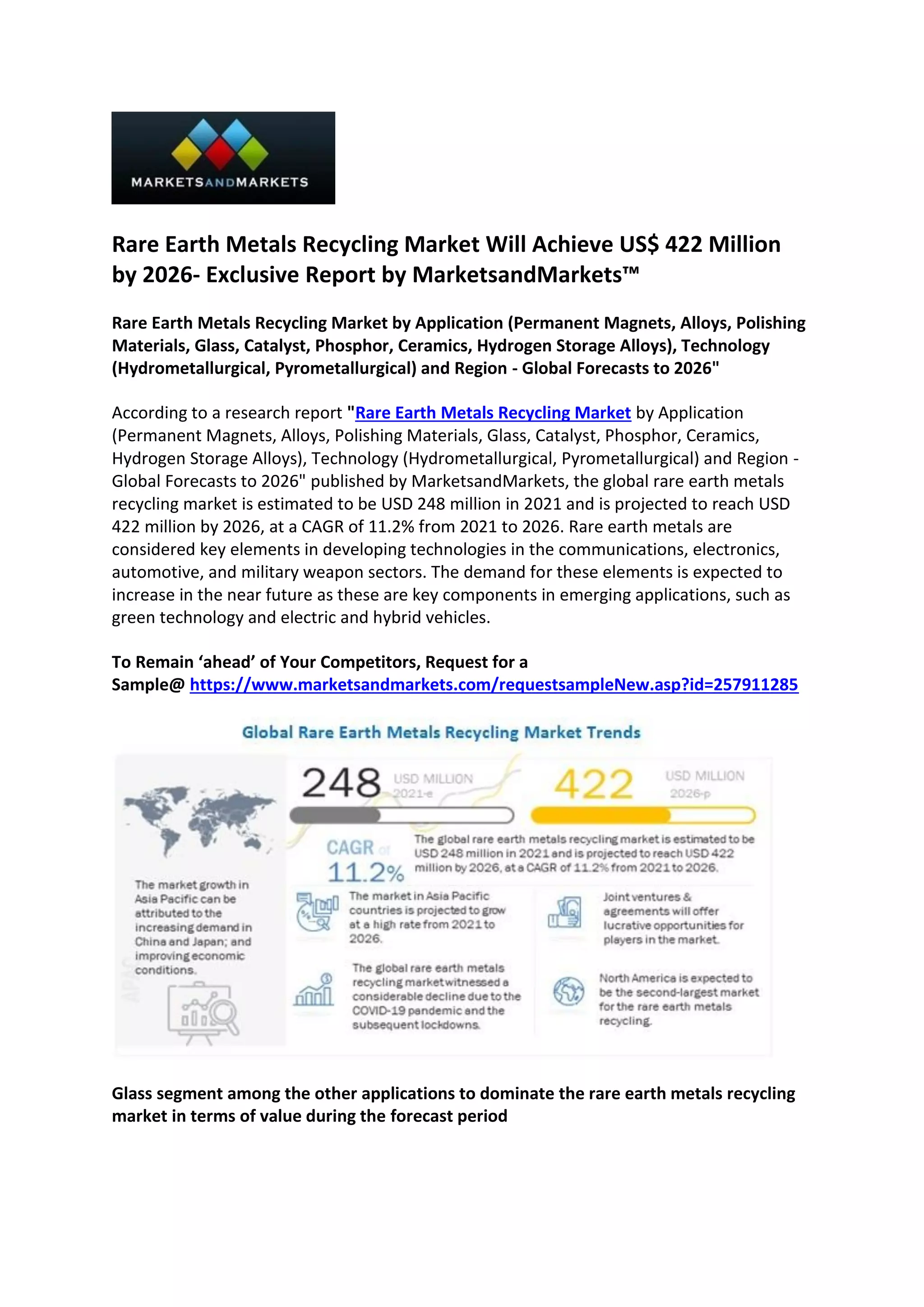 Rare Earth Metals Recycling Market Set to Cross $422 Million by 2026 | PDF | Commodities | Economy