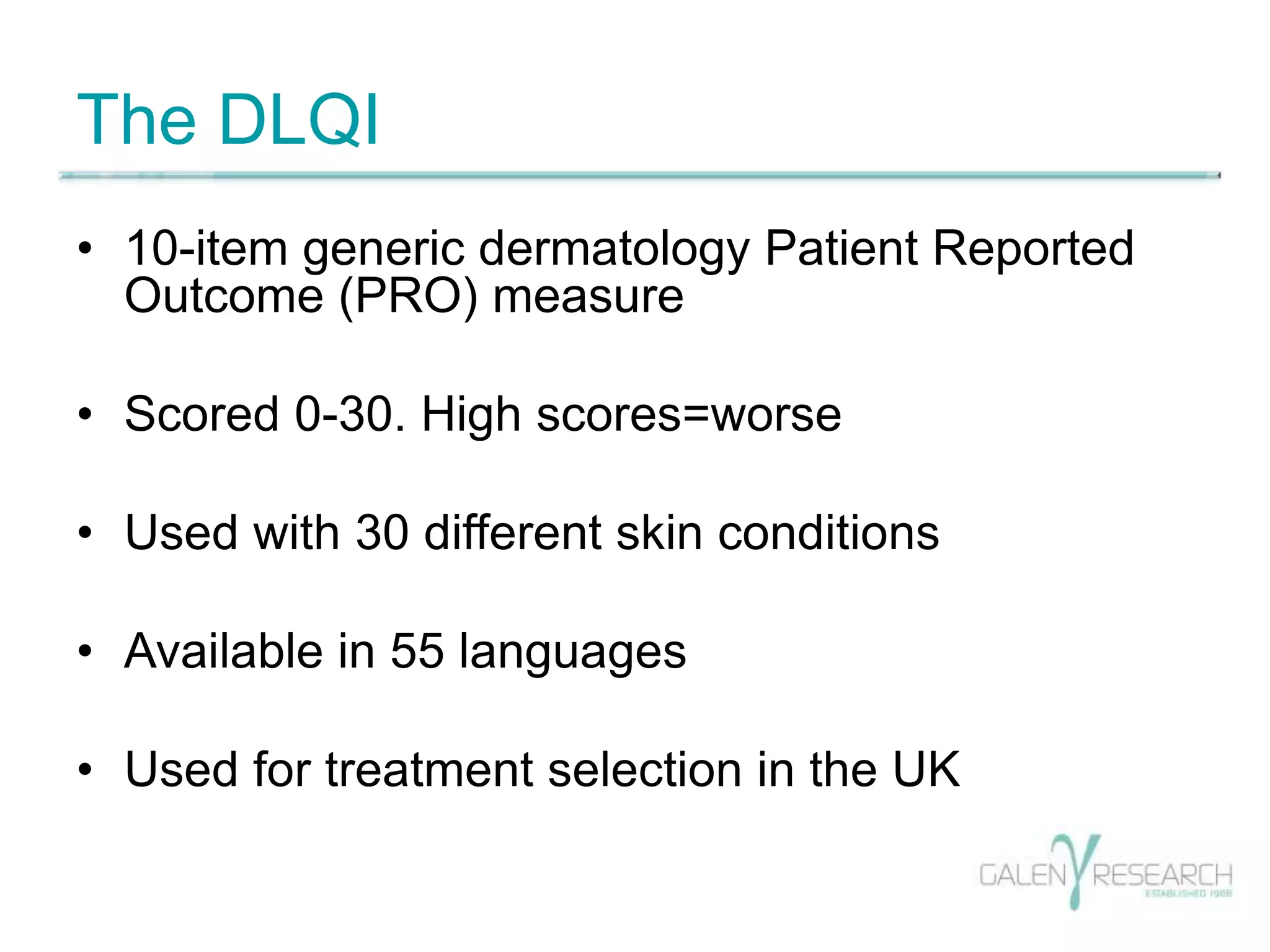Rasch analysis of the Dermatology Life Quality Questionnaire (DLQI) | PPTX