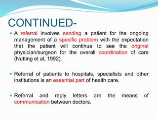 Rasel referral writing for medical purposes | PPTX