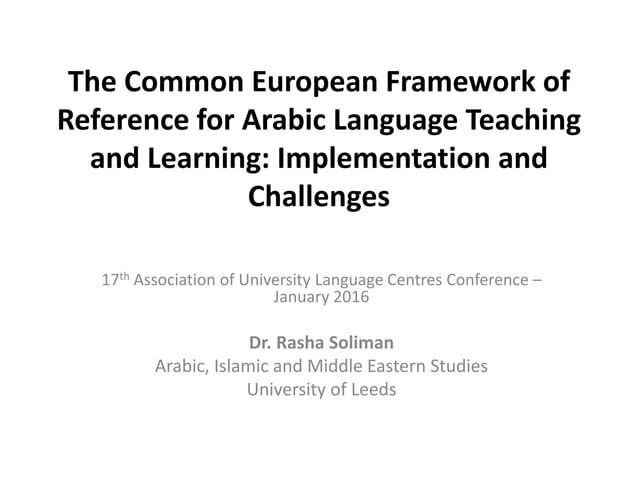 The Common European Framework of Reference for Arabic Language Teaching ...