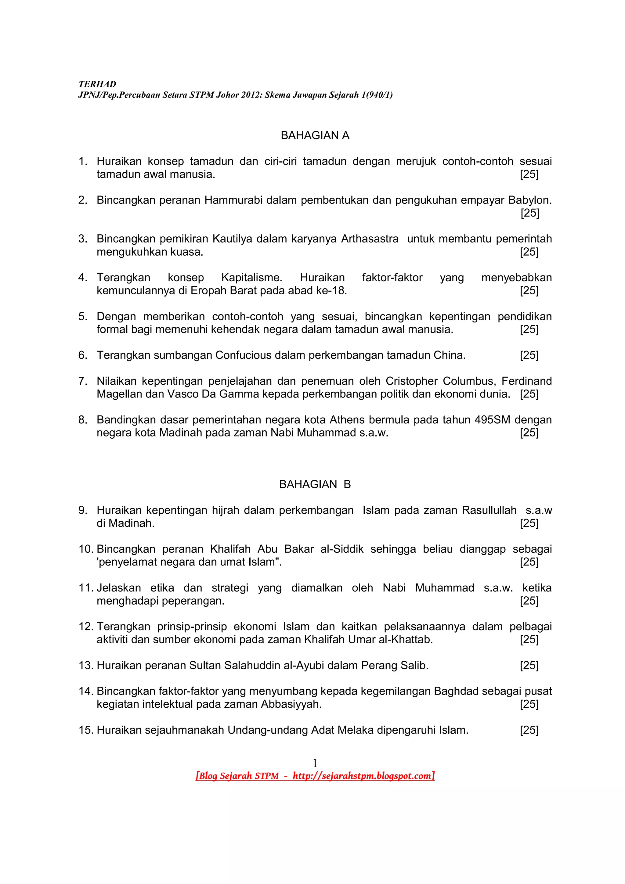 Rashman skema jawapan sejarah 1 johor 2012 | PDF
