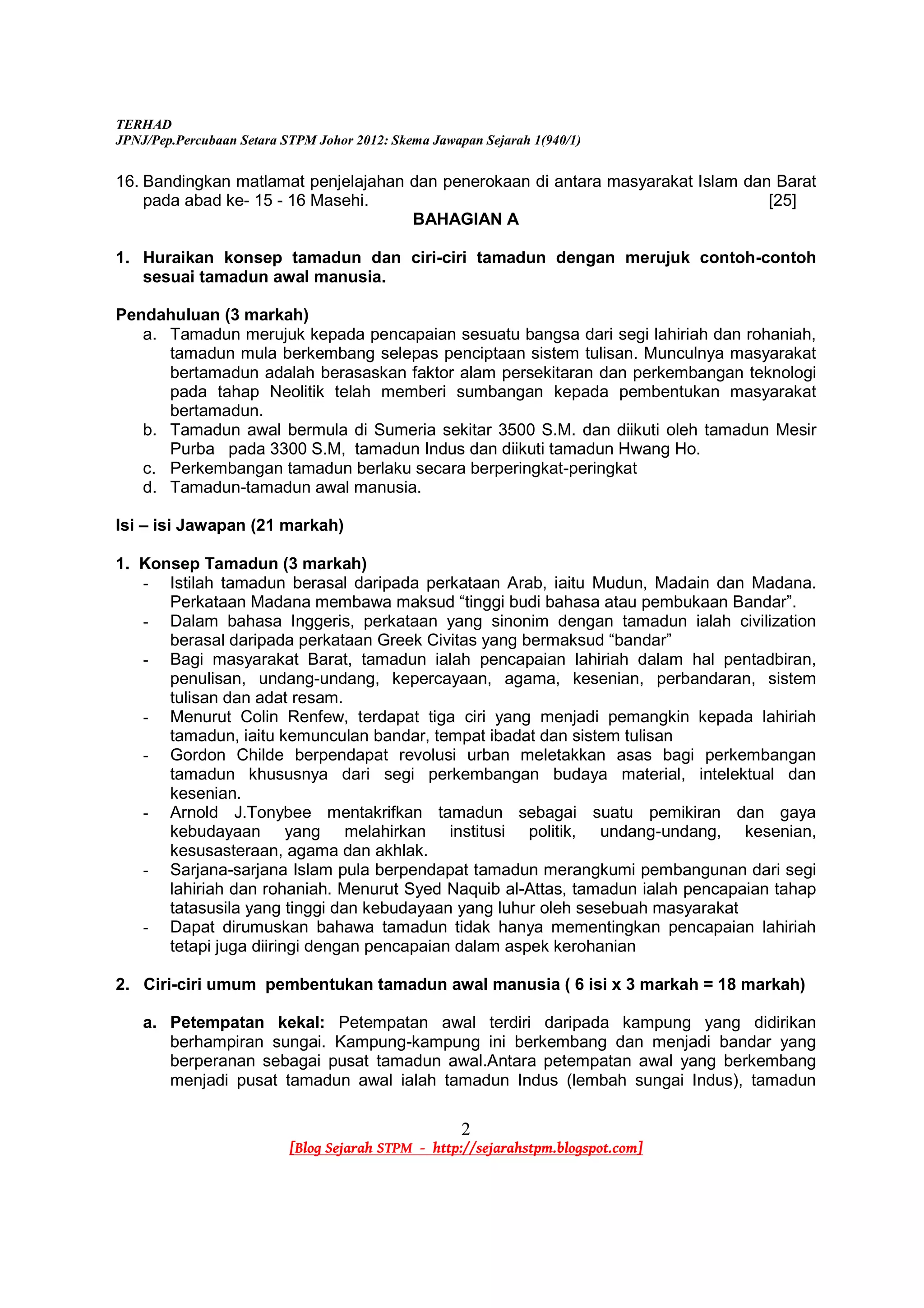 Rashman skema jawapan sejarah 1 johor 2012 | PDF