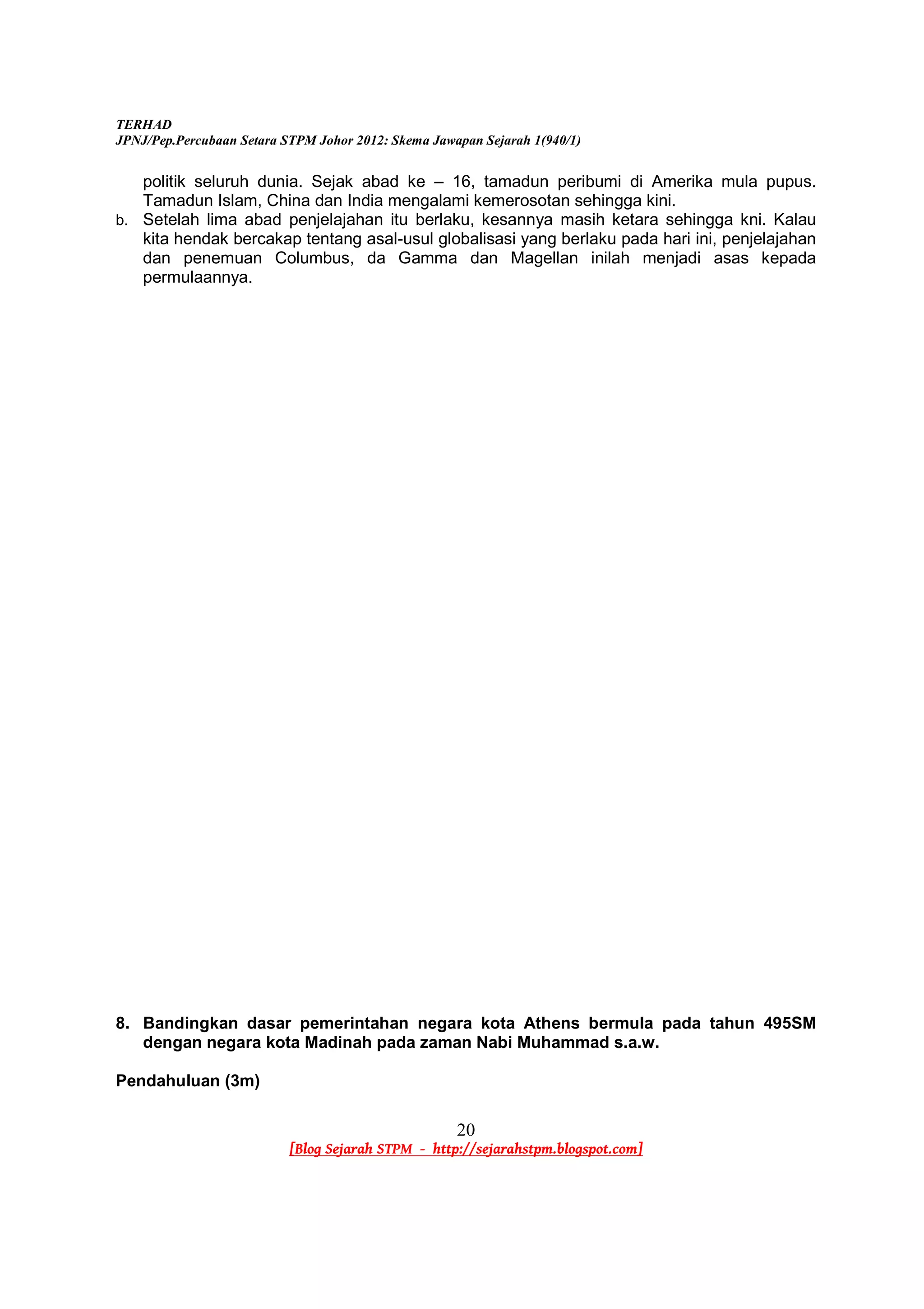 Rashman skema jawapan sejarah 1 johor 2012 | PDF