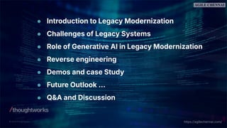 Agile Chennai 30-31Aug 2024 | Reviving the Old Guard: Leveraging Generative AI for Legacy ...
